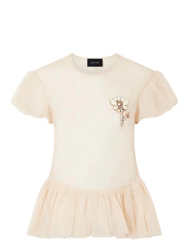 Simone Rocha Embellished Organza Peplum Blouse - Neutrals