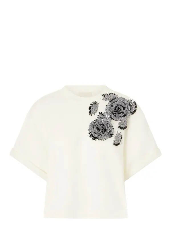 Ulla Johnson Embellished Cotton-jersey T-shirt - Cream