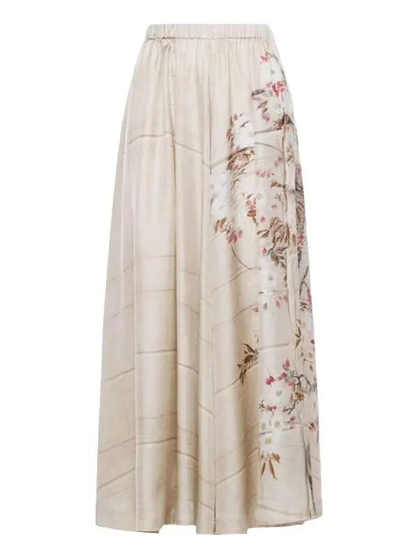 PIERRE-LOUIS MASCIA Printed Silk Skirt - Beige