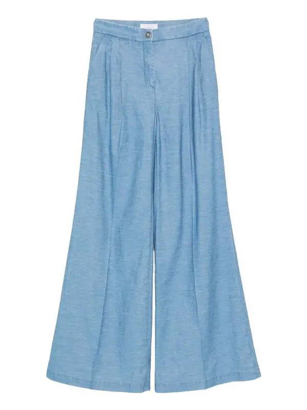 VIA MASINI 80 Cotton Flared Trousers - Blue