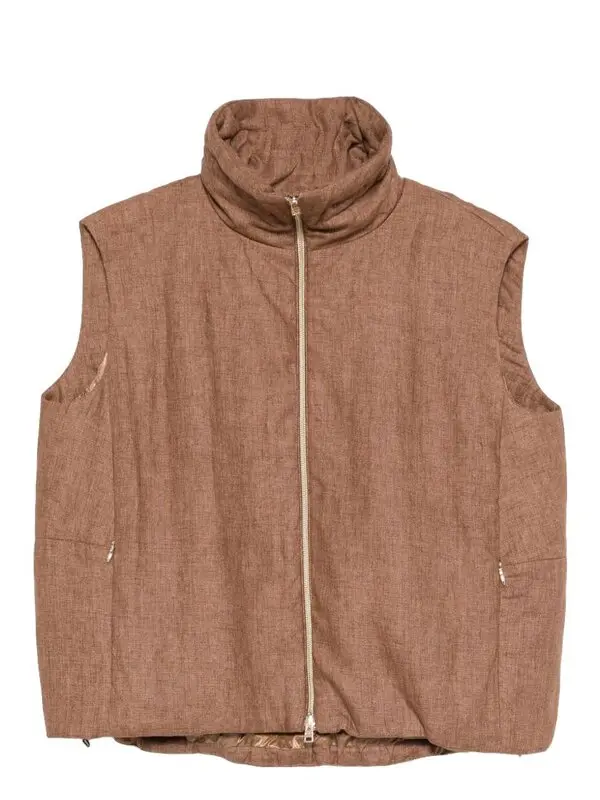Herno Nylon Zipped Vest - Leather Brown
