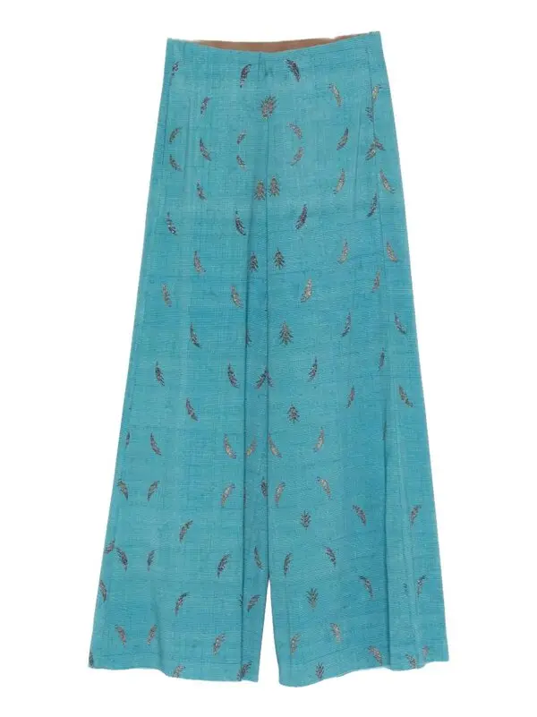 PIERRE-LOUIS MASCIA Printed Silk Wide-leg Pants - Clear Blue