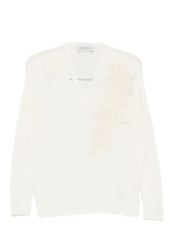 ERMANNO FIRENZE Embroidered Cotton Sweater - White