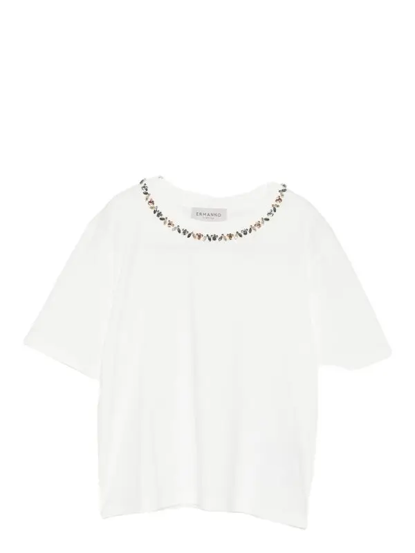 ERMANNO FIRENZE Embroidered Cotton T-shirt - White