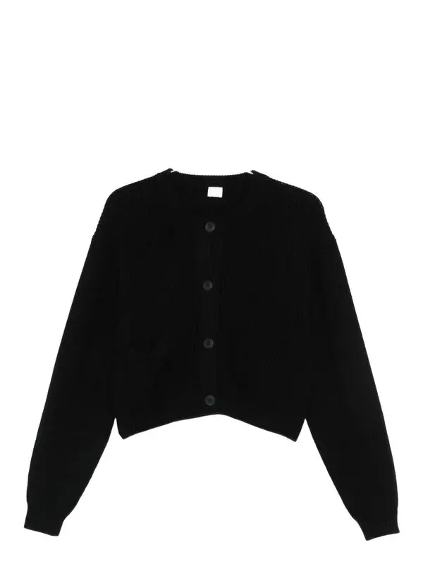 CT PLAGE Cotton Crewneck Cardigan - Black