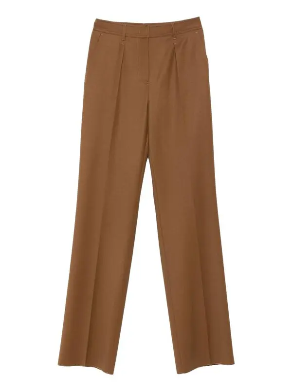 Max Mara Wool Straight Leg Trousers - Leather Brown