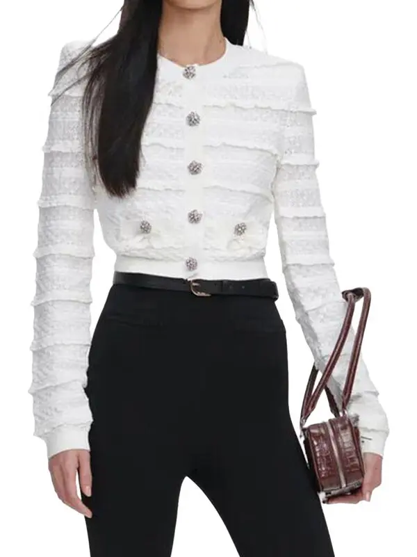 SELF-PORTRAIT Crewneck Cardigan - White