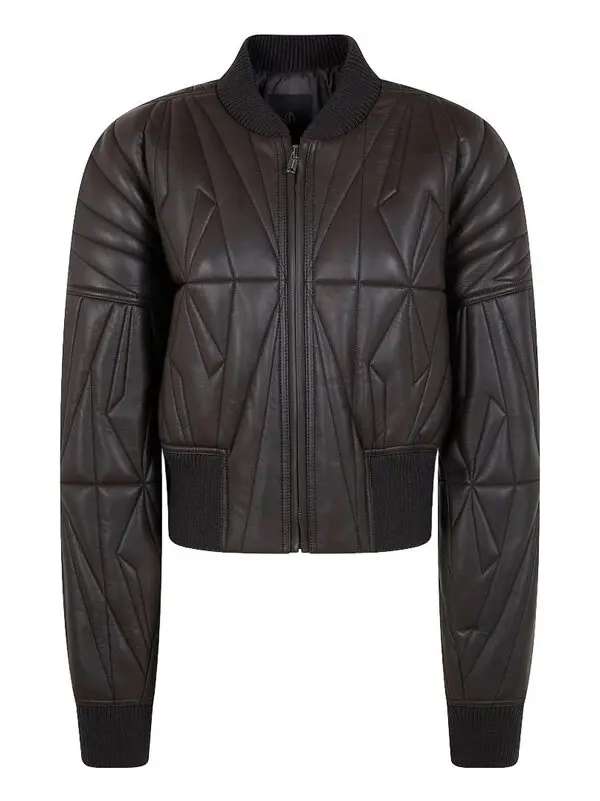 Moncler Leather Bomber Jacket - Grey