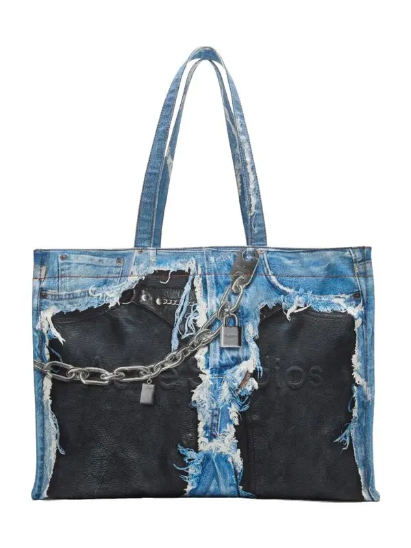 Acne Studios Denim Print Tote Bag - Clear Blue