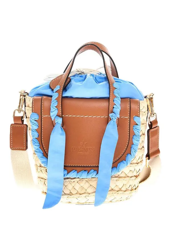 CUBA LAB Habanera Leather And Raffia Bag - Light Blue