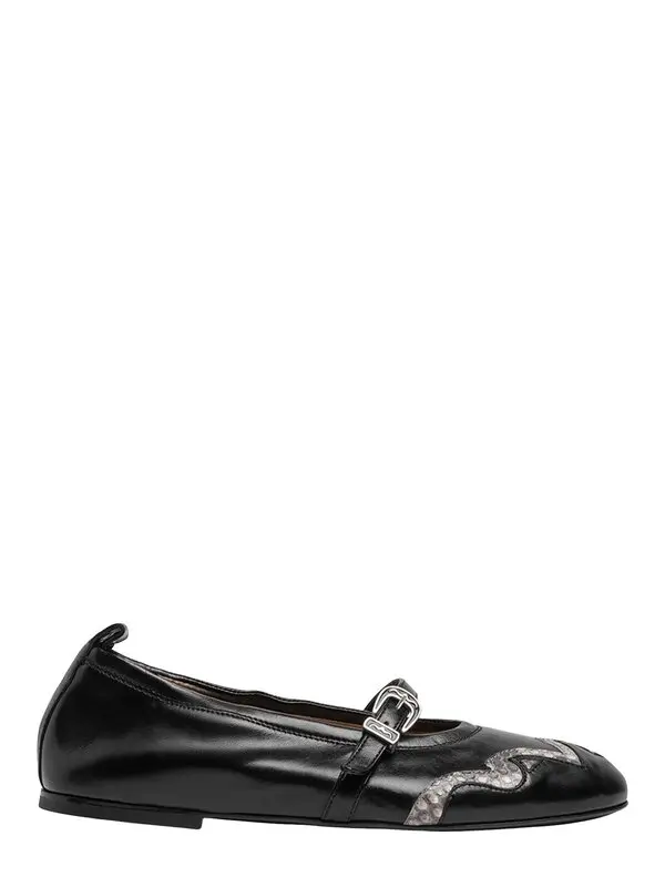 Sartore Leather And Python Ballerina Flats - Black