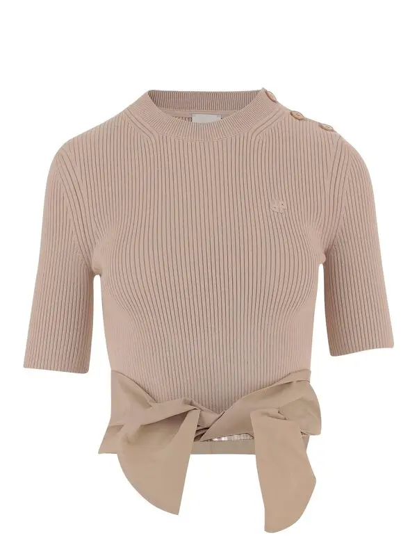 PATOU Cotton Blend T-shirt With Bow Detail - Beige