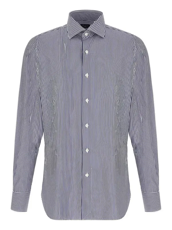 FINAMORE 1925 Striped Cotton Shirt - Blue