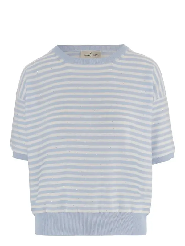 Bruno Manetti Striped Cotton-blend Sweater - Clear Blue