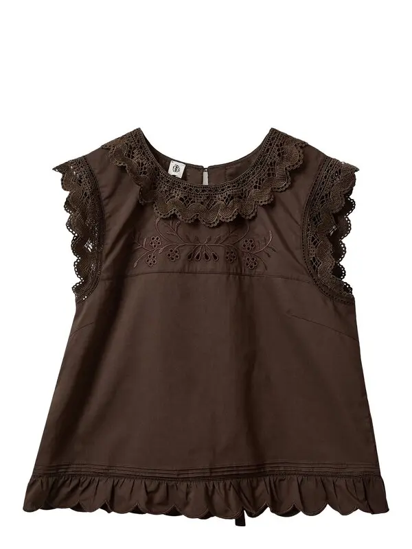 THE GARMENT Cotton Top With Lace Inserts - Brown
