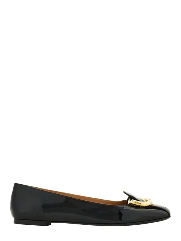 FERRAGAMO Leather Hook Ballerinas - Black