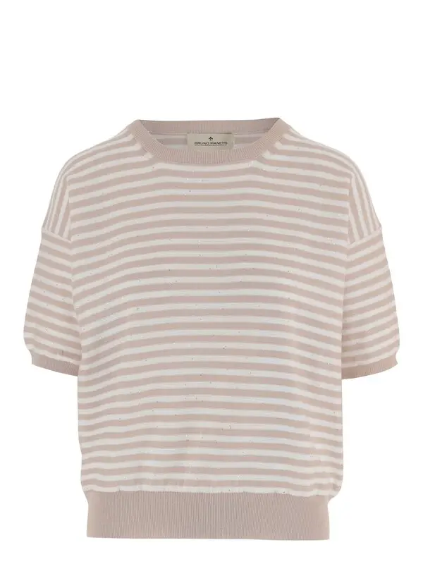 Bruno Manetti Striped Cotton Blend Sweater - Beige
