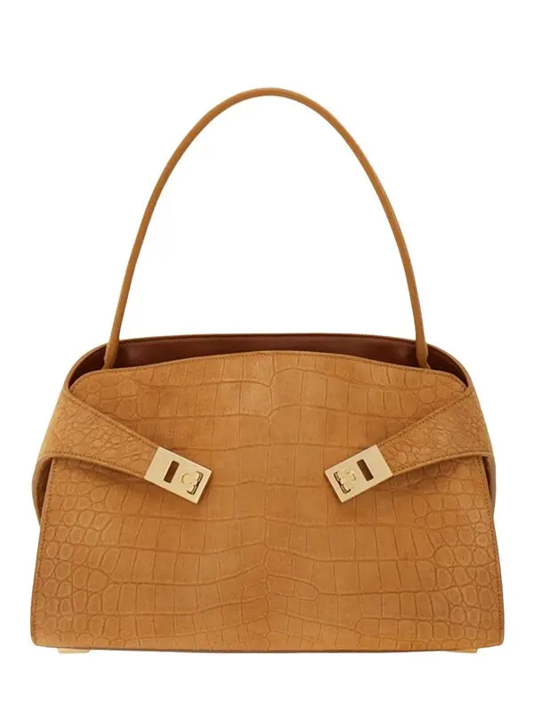 FERRAGAMO Hug Soft Suede Shoulder Bag - Brown