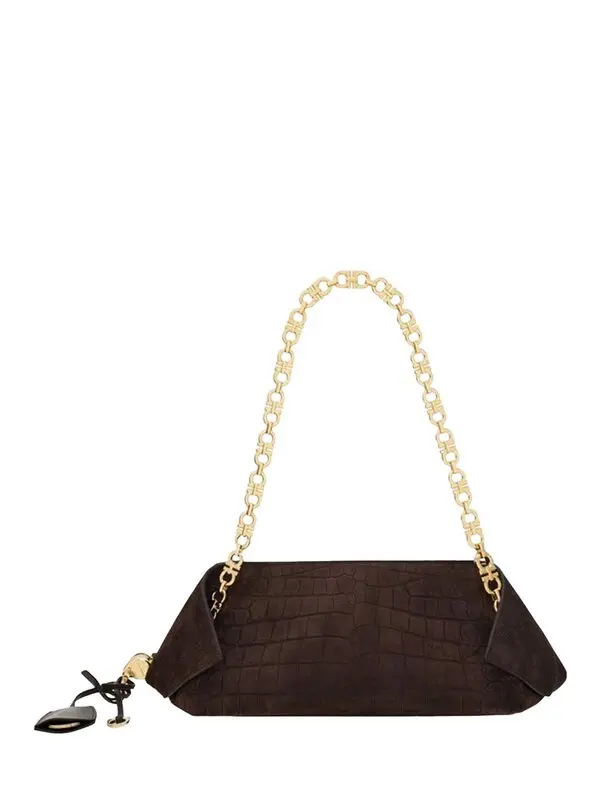 FERRAGAMO Suede Shoulder Bag - Marrone Scuro
