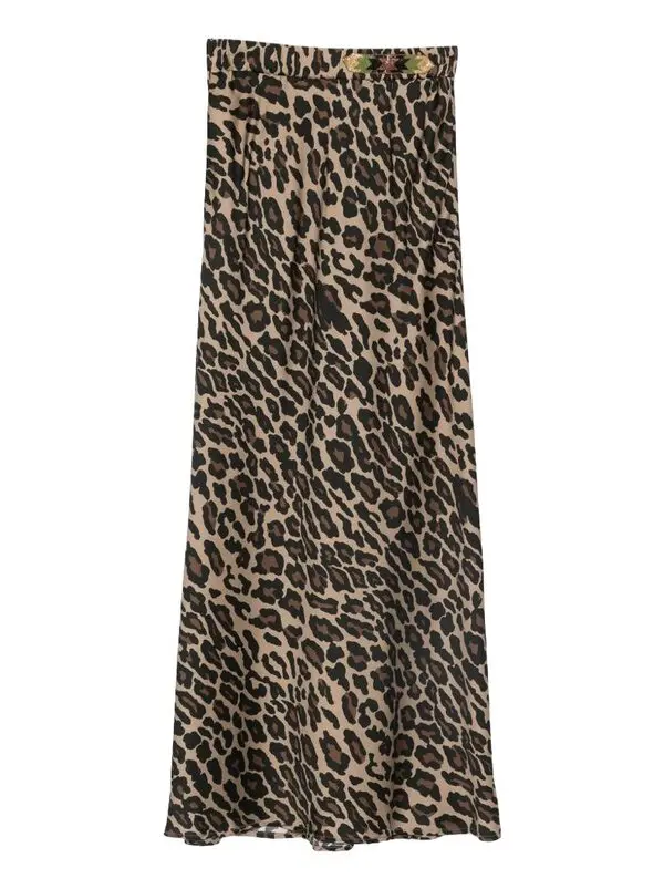 BAZAR DELUXE Leopard Print Midi Skirt - Brown