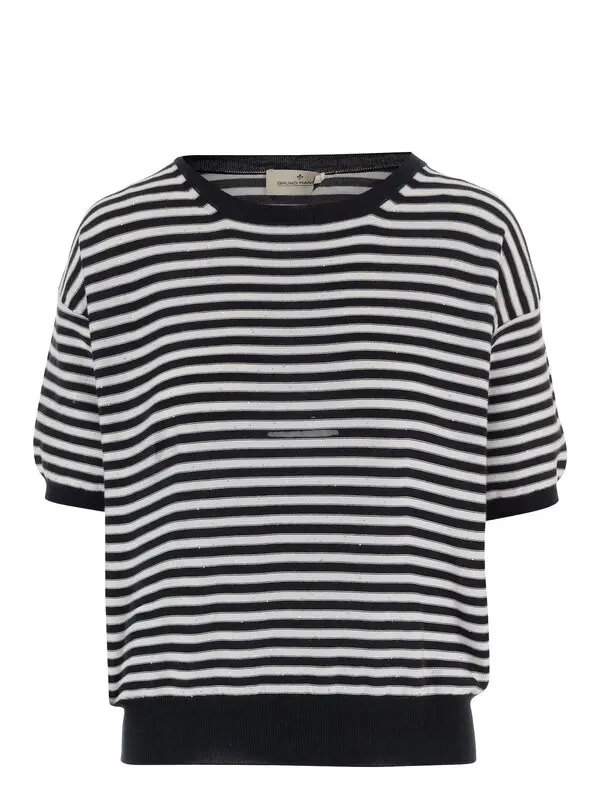 Bruno Manetti Striped Cotton Blend Sweater - Black