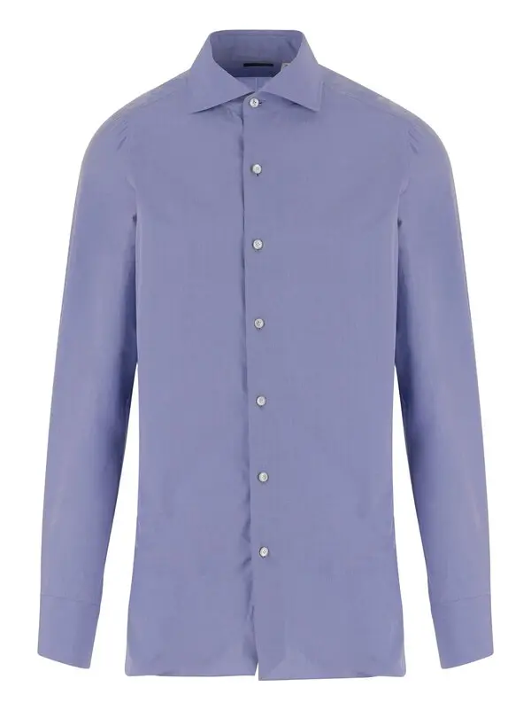 FINAMORE 1925 Classic Collar Cotton Shirt - Blue