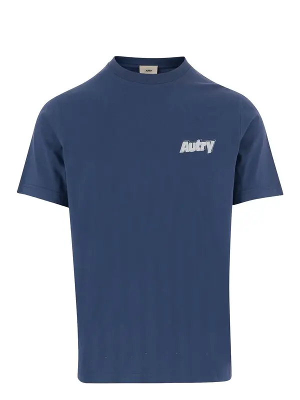 AUTRY Cotton T-shirt With Logo - Blue