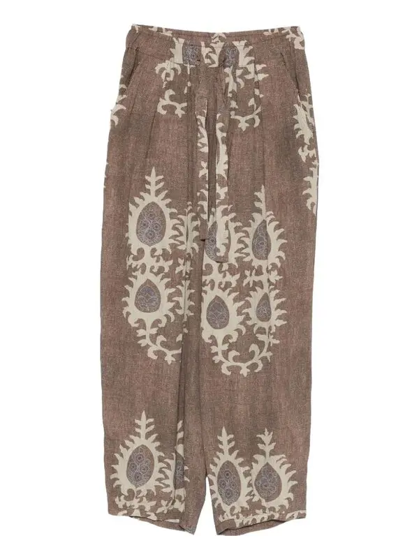 BAZAR DELUXE Printed Wide Leg Pants - Brown