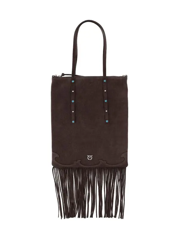 Pinko Suede Shopping Bag With Fringes - Brown