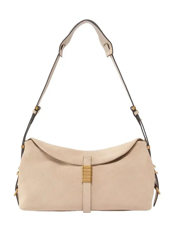 Pinko Suede Leather Baguette Shoulder Bag - Beige