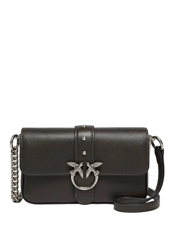 Pinko Love One Leather Bag With Logo - Black
