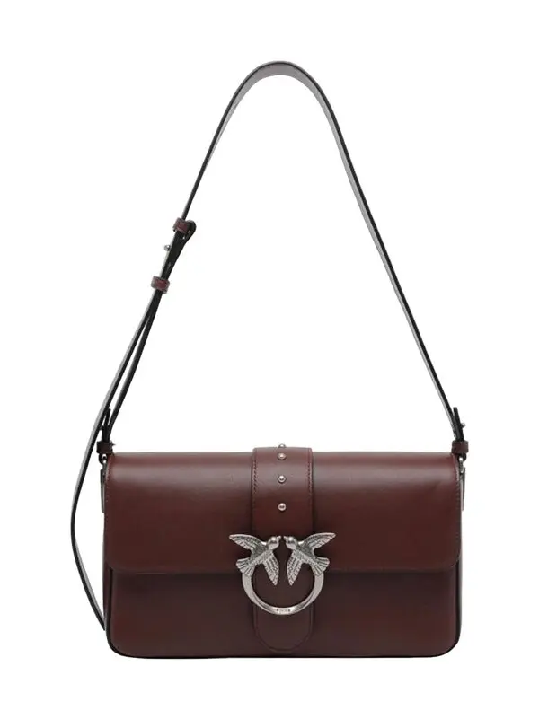 Pinko Leather Shoulder Bag With Logo - Borgogna