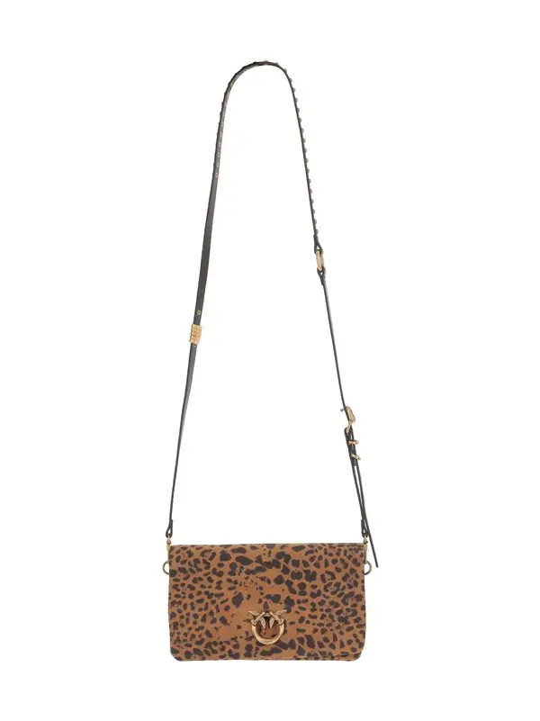 Pinko Suede Shoulder Bag With Animal Print And Love Birds Logo - Red