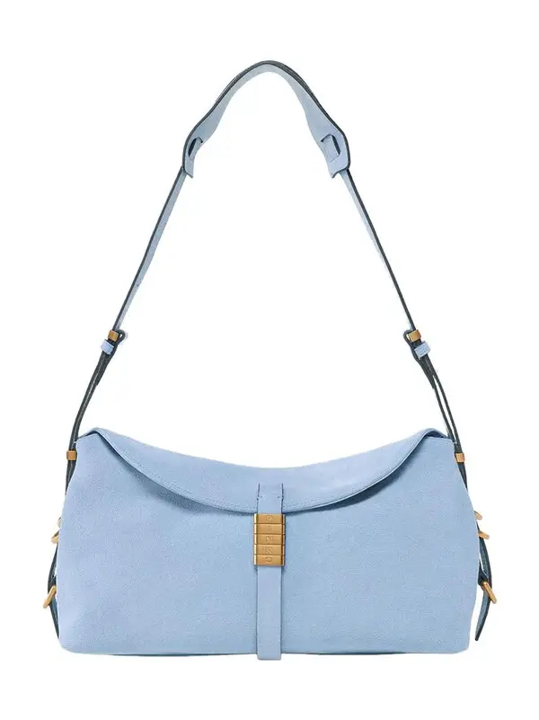 Pinko Suede Saddle Baguette - Light Blue