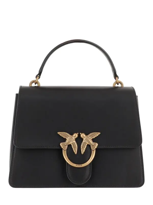 Pinko Leather Handbag With Love Birds Buckle - Black