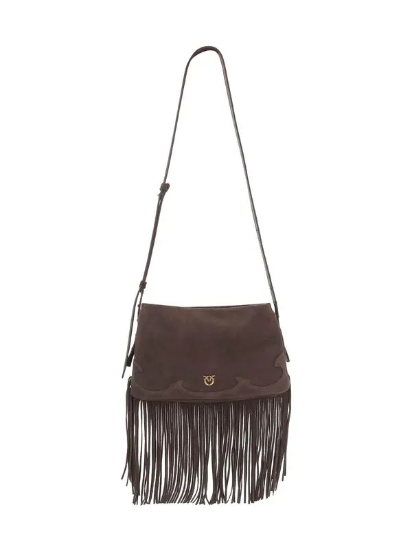 Pinko Suede Shoulder Bag With Fringes - Marrone Scuro