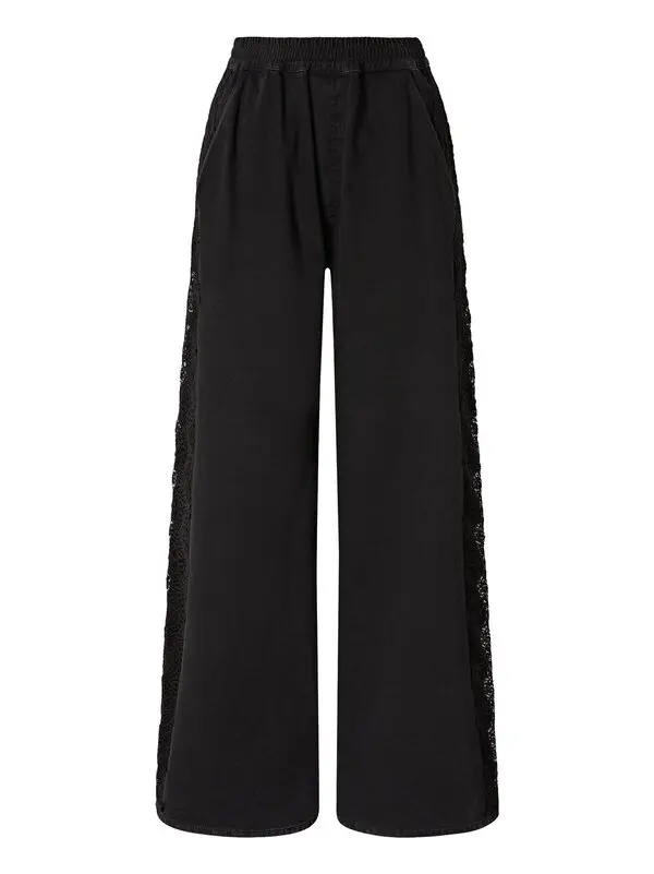 Pinko Cotton Denim Trousers With Lace Detailing - Black