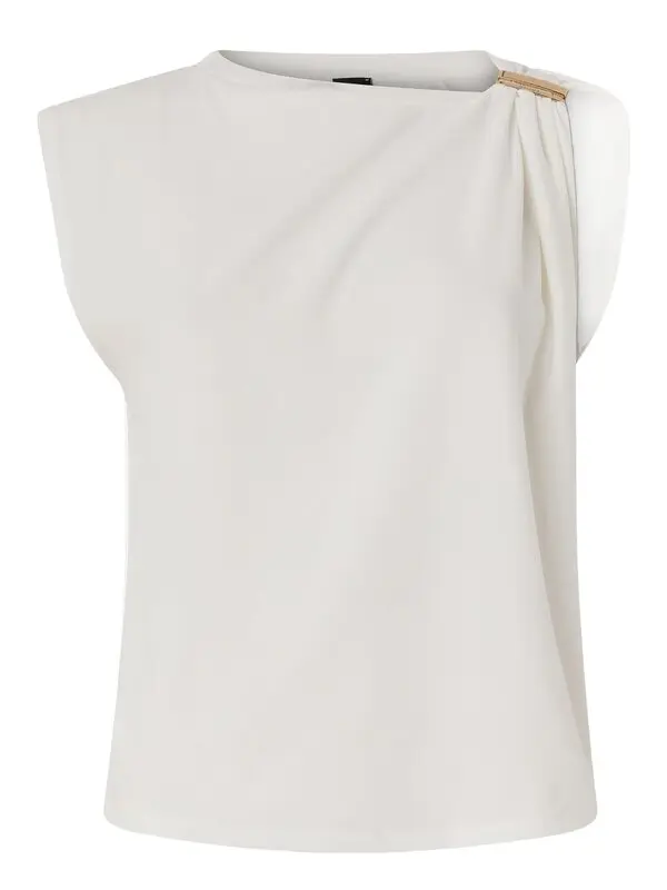 Pinko Stretch Cotton T-shirt With Draping And Gold Appliqu - White
