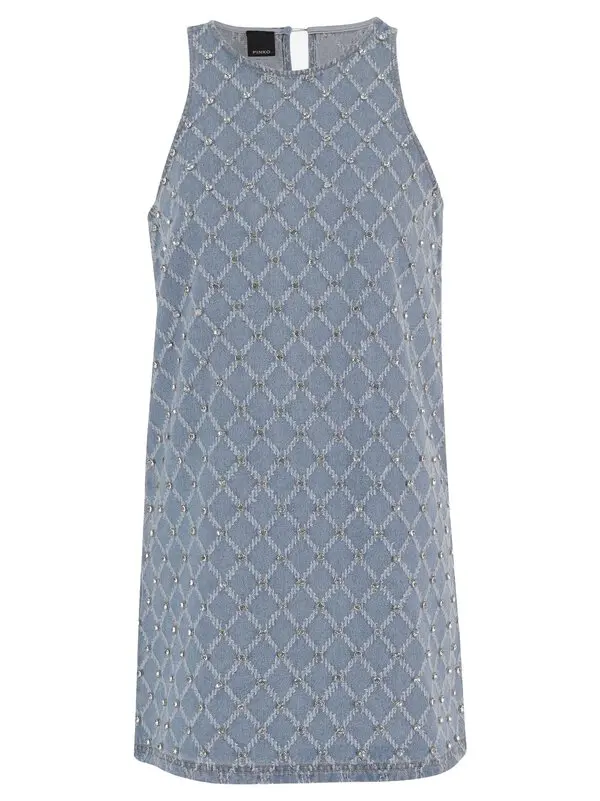 Pinko Amorino Rhinestone Cotton Dress - Light Blue
