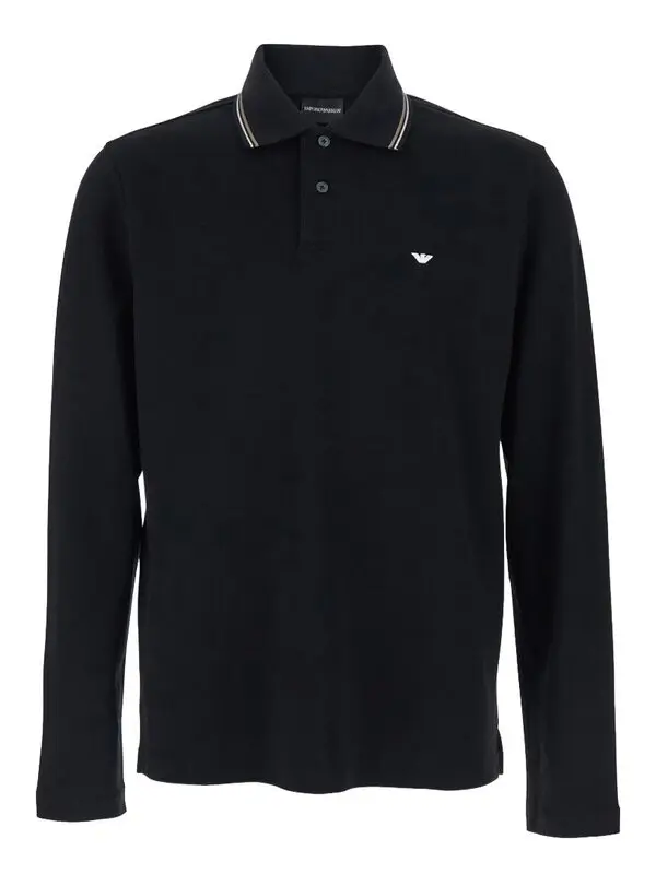 Emporio Armani Logo Cotton Polo Shirt - Black