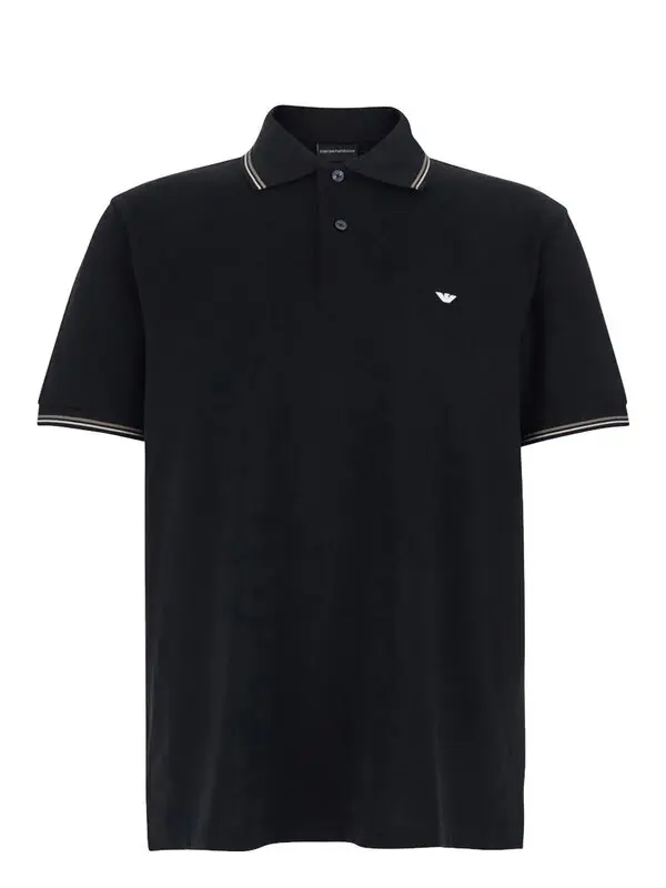 Emporio Armani Logo Cotton Polo Shirt - Black