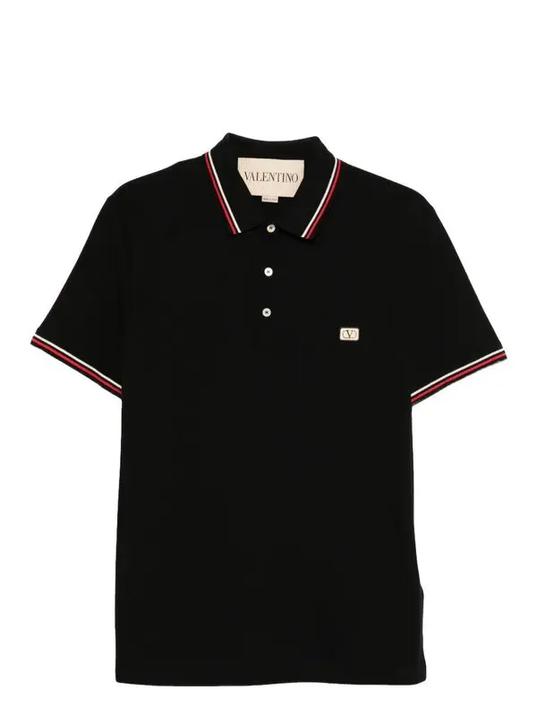 Valentino Garavani V Logo Signature Cotton Polo Shirt - Black