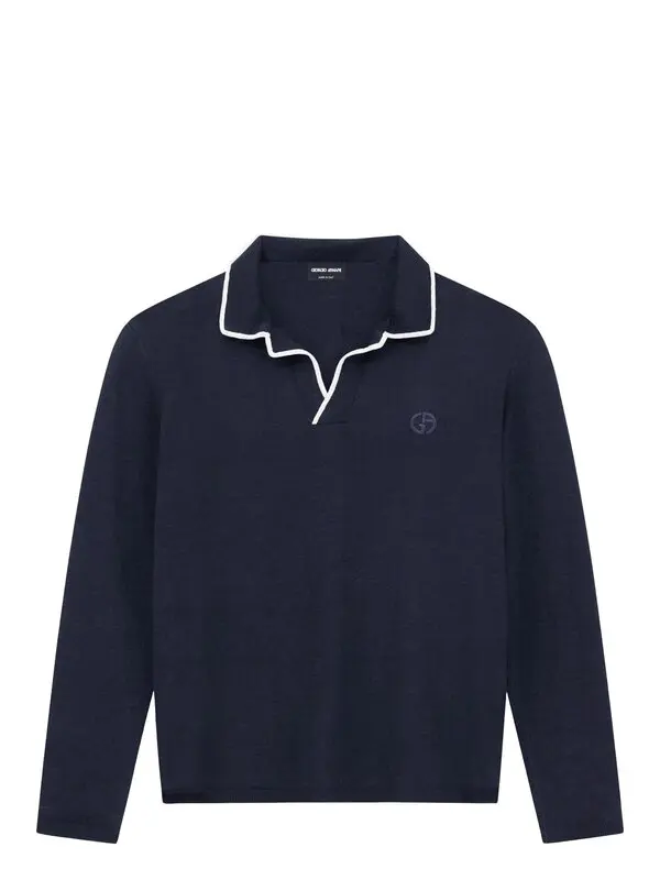 Giorgio Armani Linen And Silk Polo Shirt - Blue