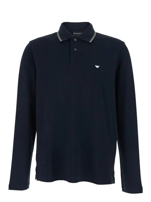 Emporio Armani Logo Cotton Polo Shirt - Blue