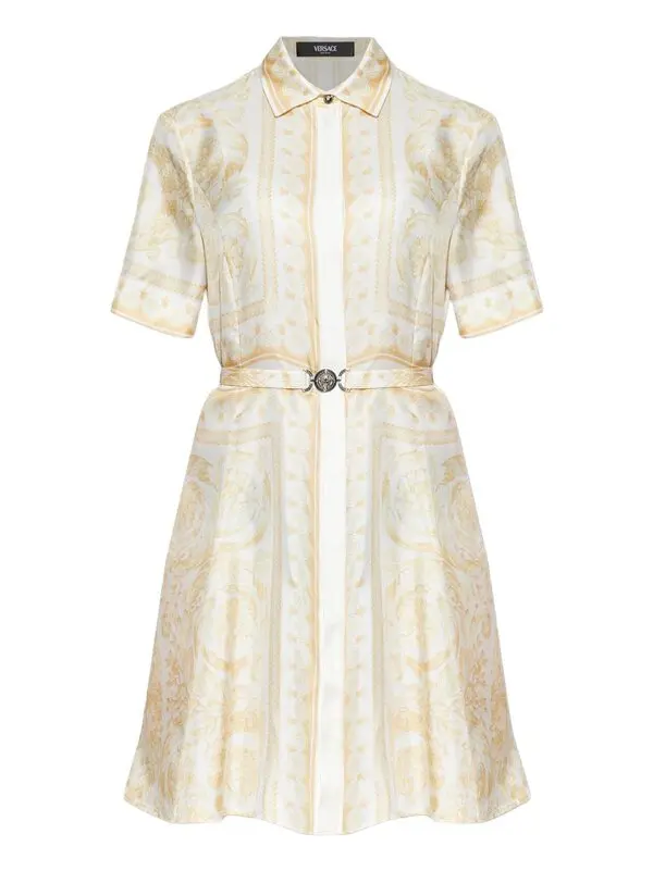 Versace Barocco Print Silk Shirtdress - Golden