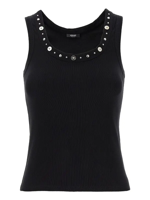 Versace Stretch Cotton Top With Studs - Black