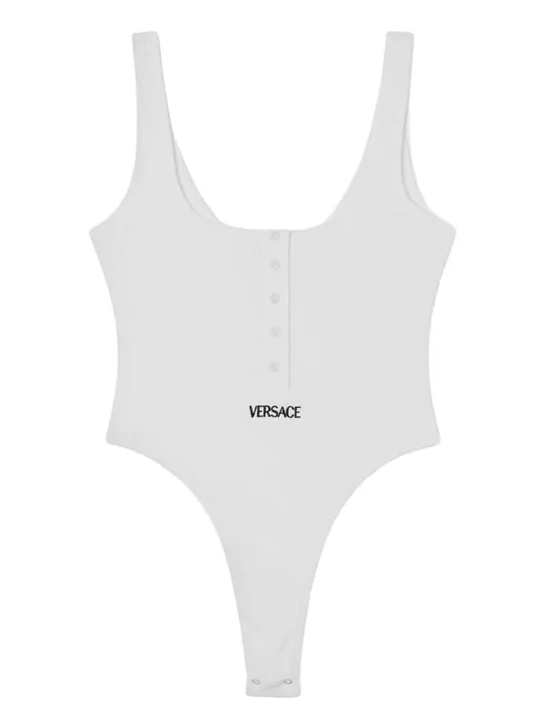 Versace Stretch Cotton Bodysuit With Logo - White