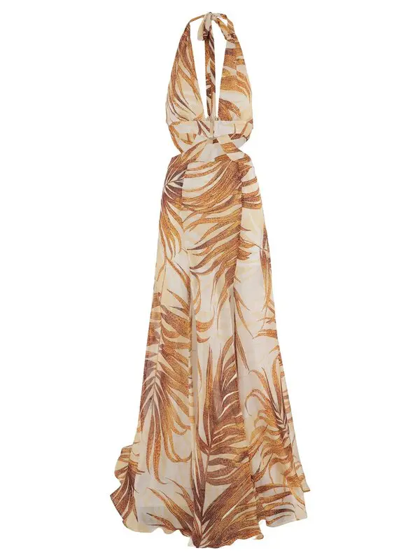 Just Cavalli Long Dress With Tropical Print - Beige