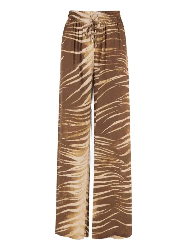 Just Cavalli Viscose Trousers With Brushstroke Print - Red