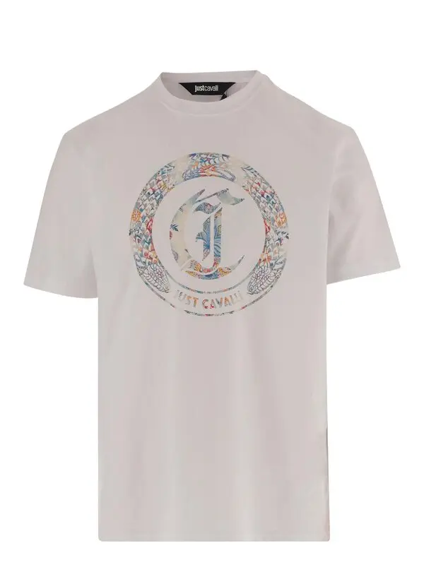 Just Cavalli Cotton T-shirt With Graphic Print - White